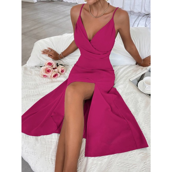 BohoGypsyDreamer | Dresses | Ruched V Neck Split Thigh Cami Strap ...